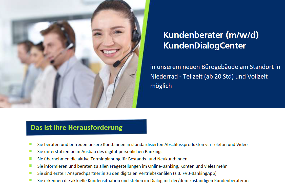 Kundenberater (m/w/d) KundenDialogCenter | Frankfurter Volksbank Rhein ...